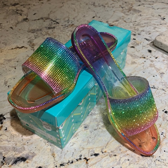 Anna | Shoes | Anna Crystal Rainbow Jelly Flats | Poshmark